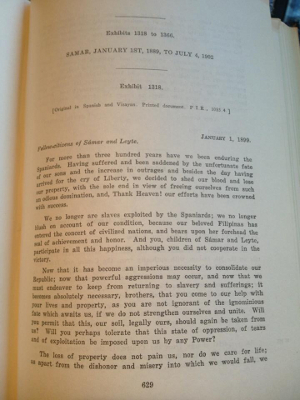 Lukban called on Samar and Leyte to stand united January 1, 1899